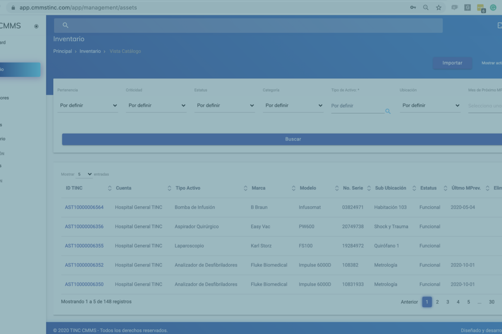 Biomédica en Línea | TINC CMMS Software para Gestión Biomédica